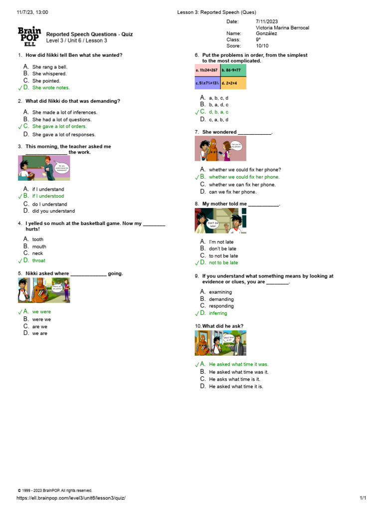 BrainPOP B3 Lección 3 | PDF
