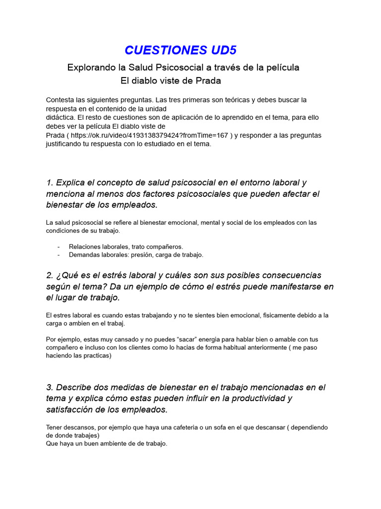 Trabajo Fol Ud5 | PDF | Estrés (biología) | Bienestar