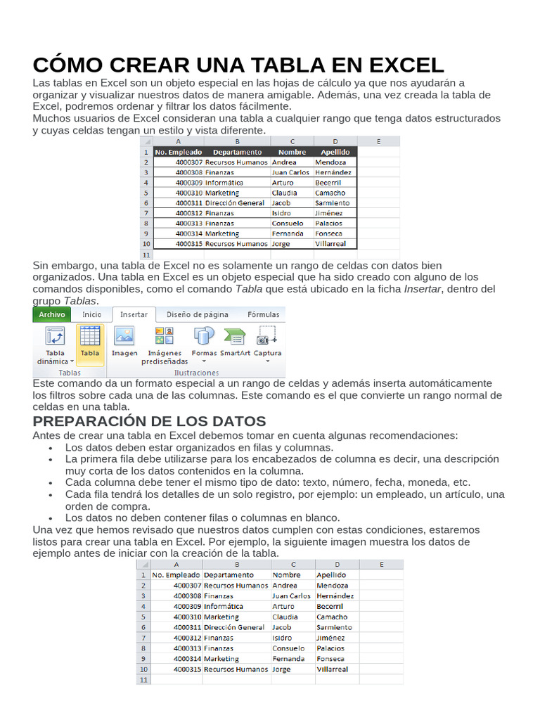 Cómo Crear Una Tabla en Excel | PDF | Microsoft Excel | Botón (Computación)