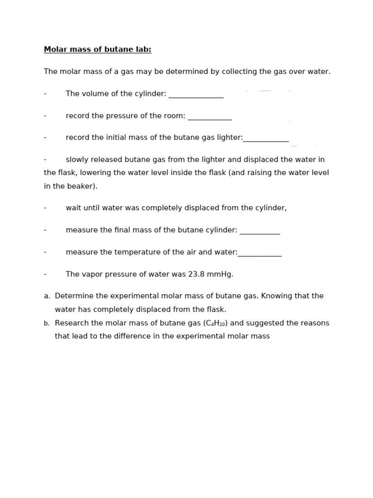 Molar mass of butane lab | PDF