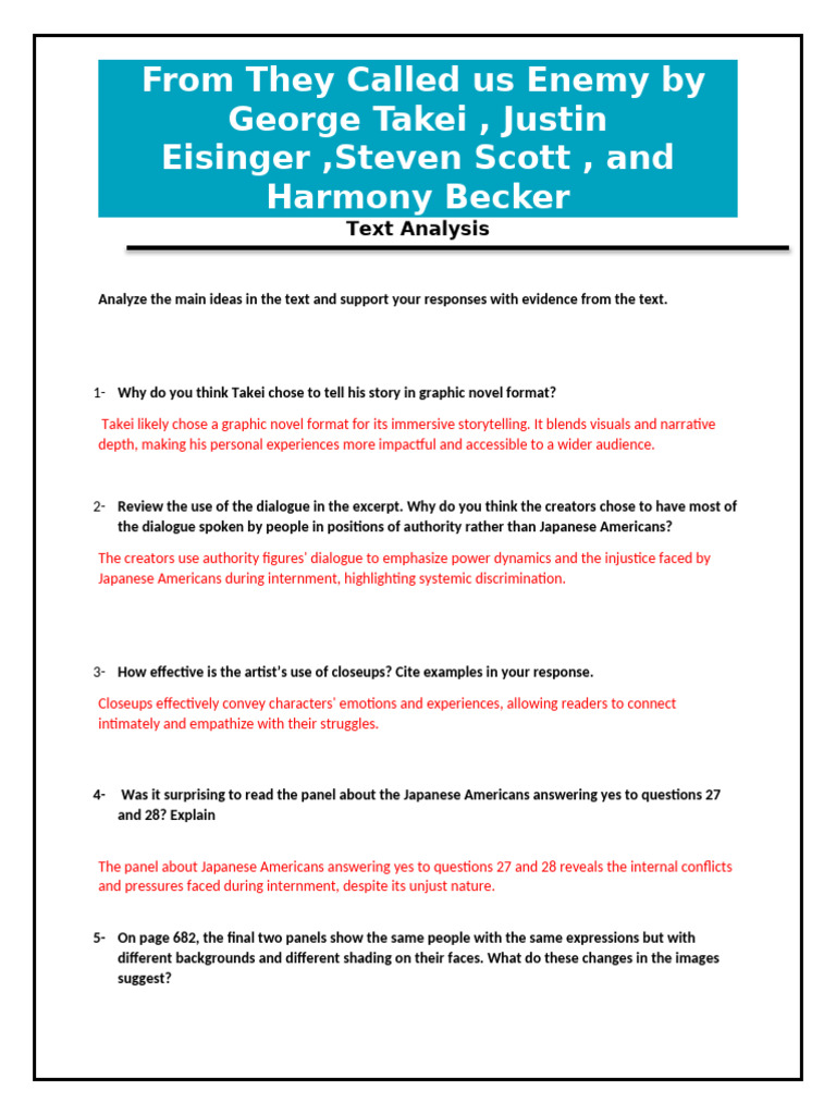 T2 W27 Day 2 They Called Us Enemy - Analysis Qs | PDF