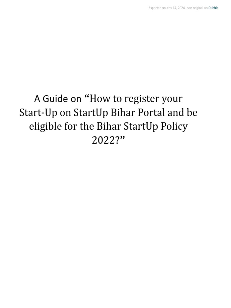 Startup Bihar Registration Process | PDF | Startup Company | Small ...