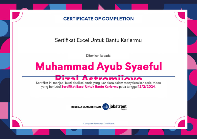 Sertifikat Excel Untuk Bantu Kariermu - Muhammad Ayub Syaeful Rizal ...