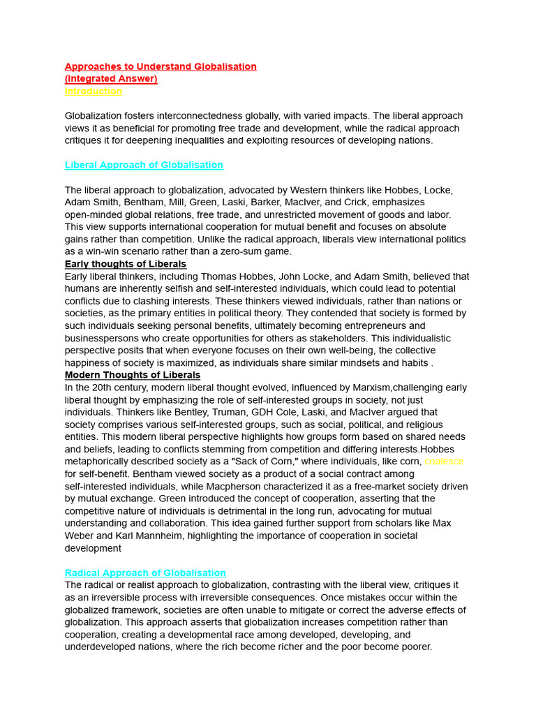 Globalisation Approaches | PDF | Liberalism | Globalization