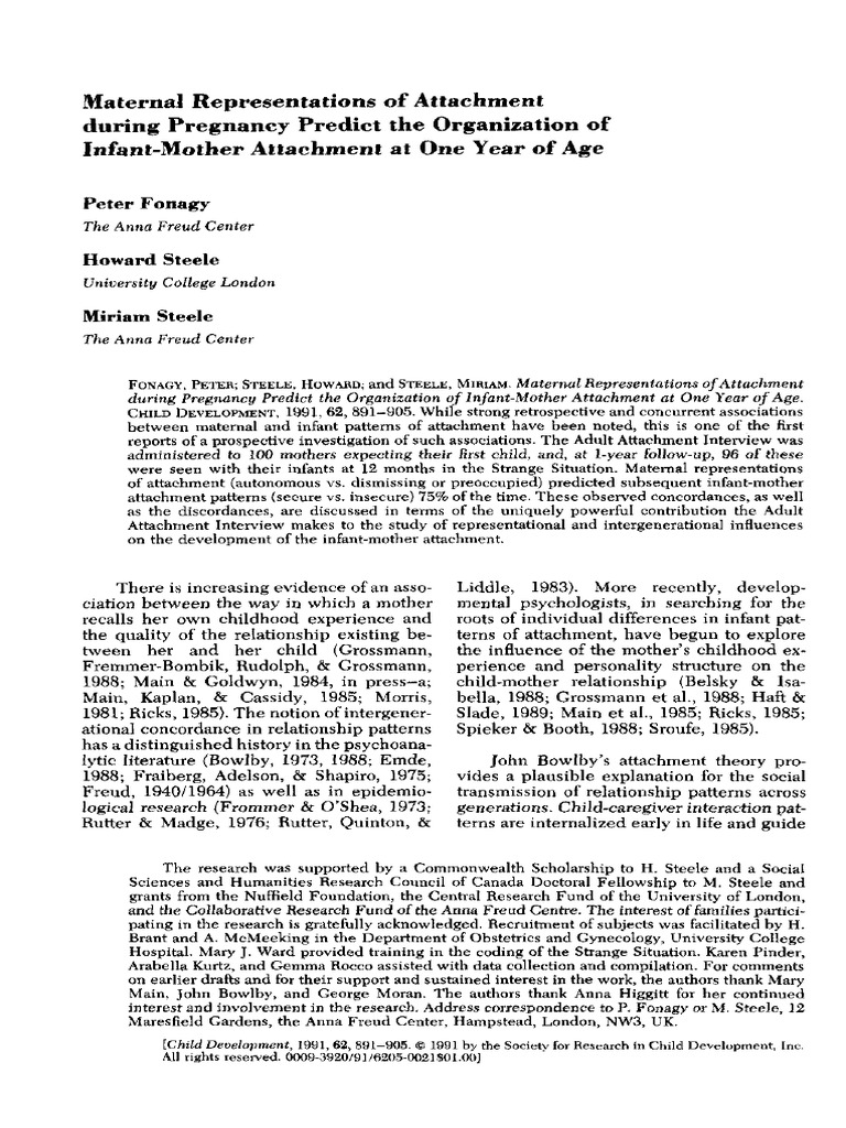 (FONAGY) Maternal Representations of Attachment PDF | PDF | Attachment ...