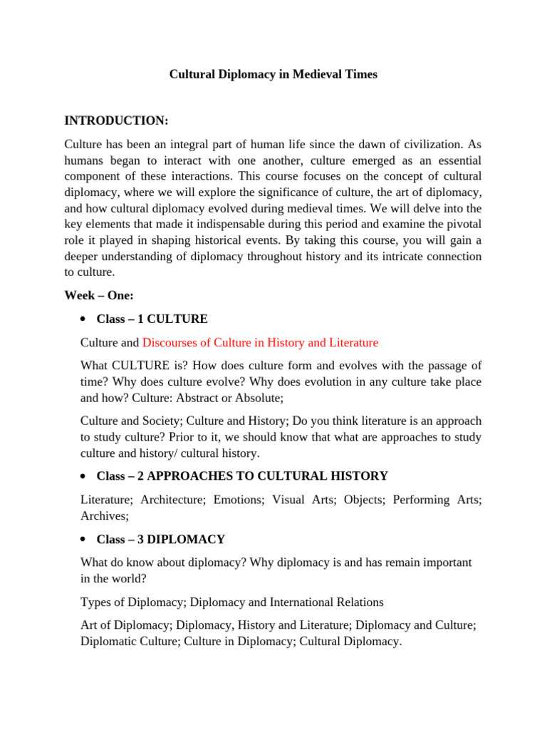 Cultural Diplomacy in Medieval Times (Outline) | PDF | Diplomacy ...