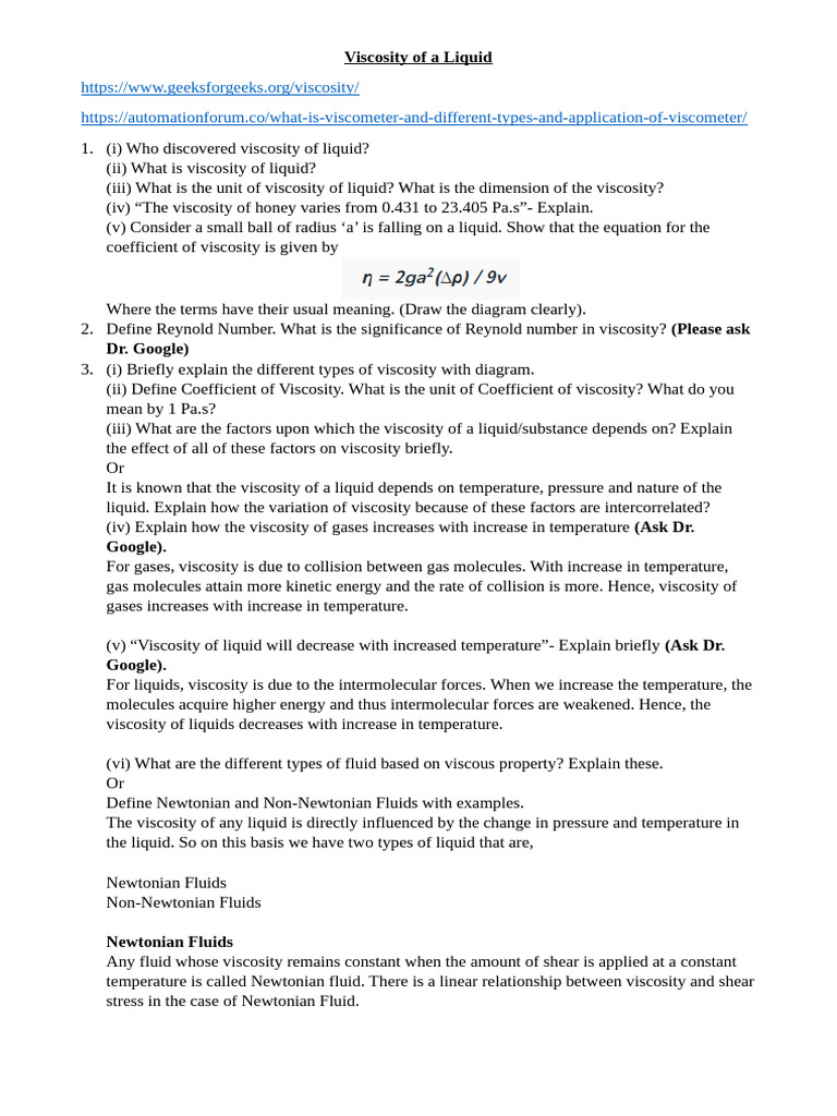 Assignment on Viscosity_Surface Tension_Elasticity (1) | PDF | Viscosity | Surface Tension