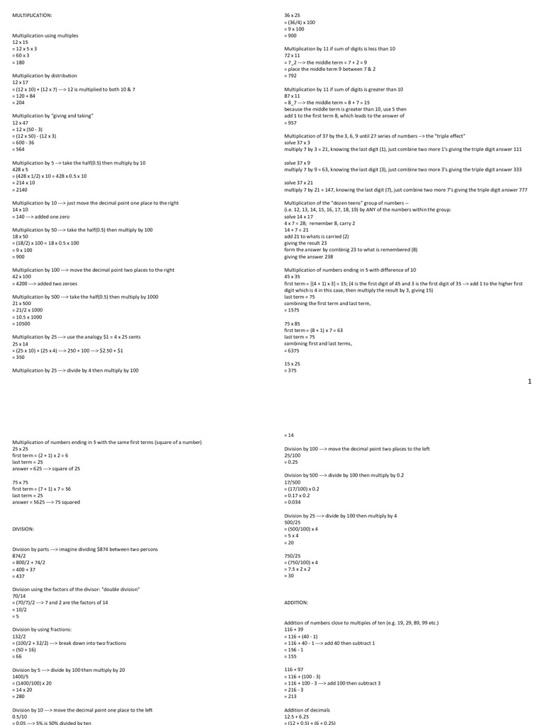 Shortcuts | Division (Mathematics) | Multiplication