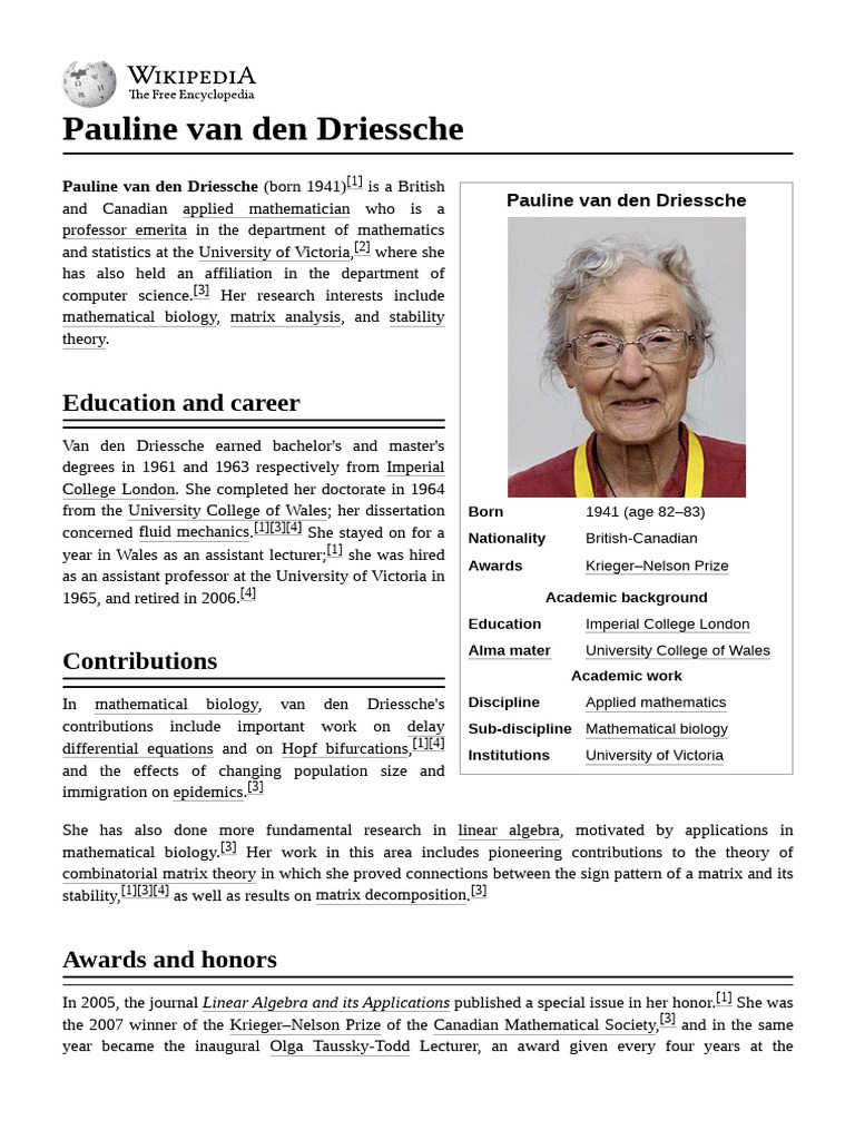 Pauline Van Den Driessche | PDF | Algebra | Applied Mathematics