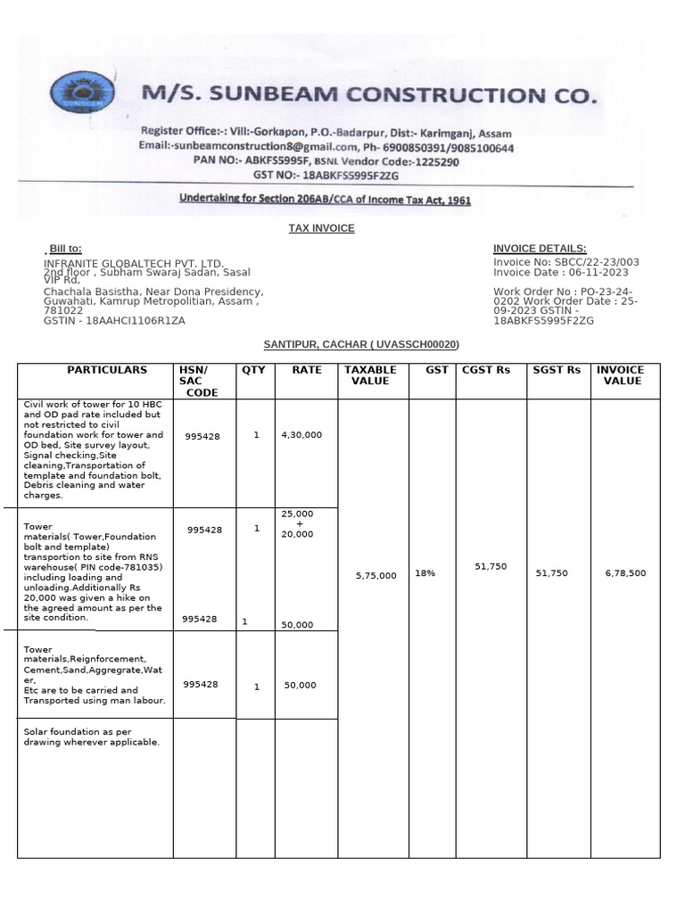 Invoice for Civil Work in Guwahati | PDF