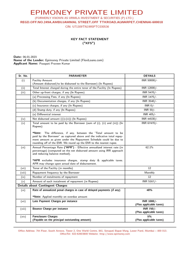 Epimoney Private Limited: Regd - Off:No.249A, Ambujammal Street, Off ...