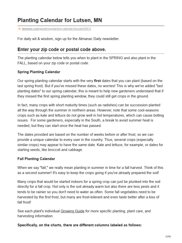 Planting Calendar For Lutsen MN | PDF | Seedling | Seed