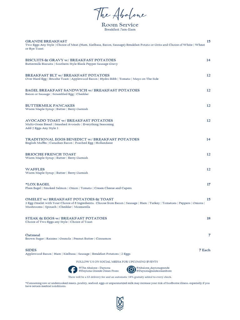 Daytona Grande Breakfast Menu | PDF | Salad | Hamburgers