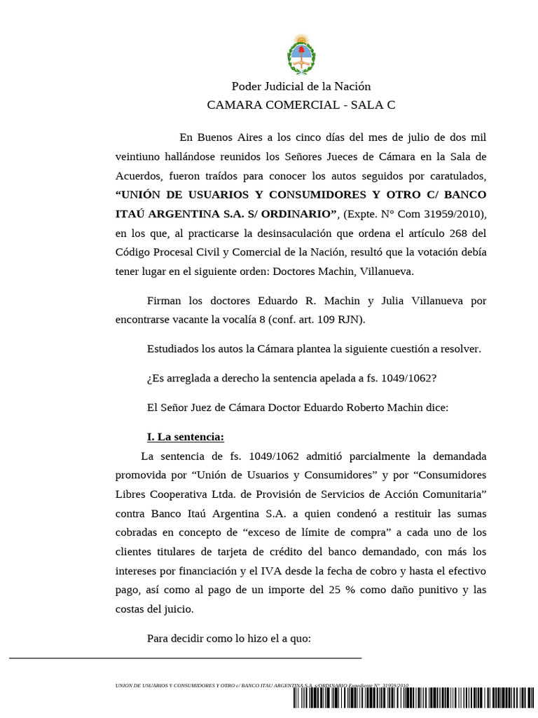 Fallo Judicial Contra Banco Itaú | PDF | Ciencias económicas | Tarjeta de crédito