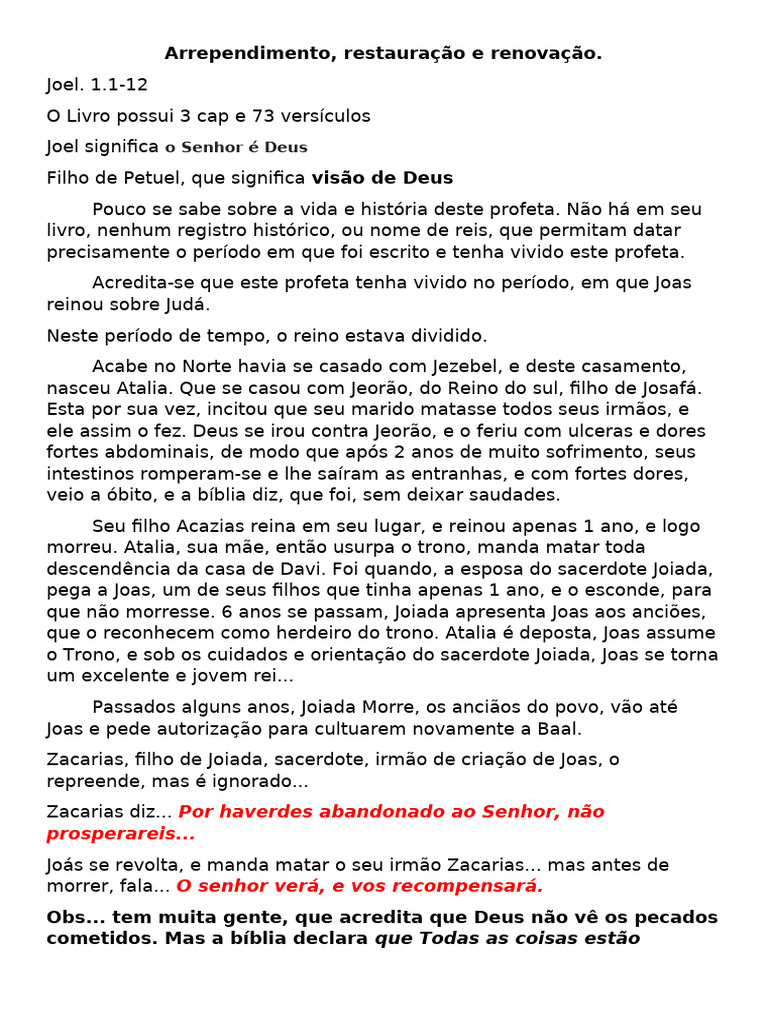 Arrependimento, Restauração e Renovação | PDF | Deus | Oração