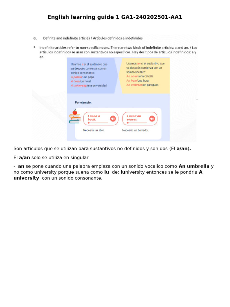 English Learning Guide 1 GA1 | PDF