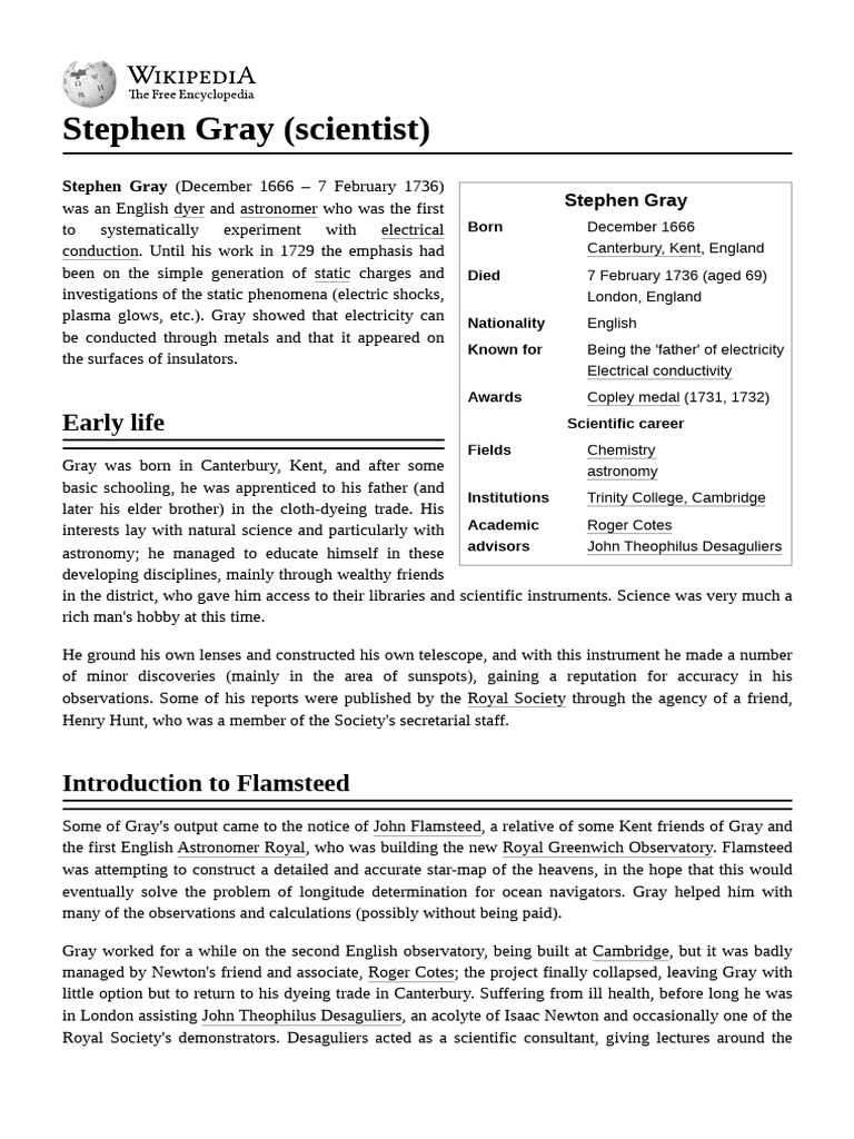 Stephen Gray (Scientist) | PDF | Electricity