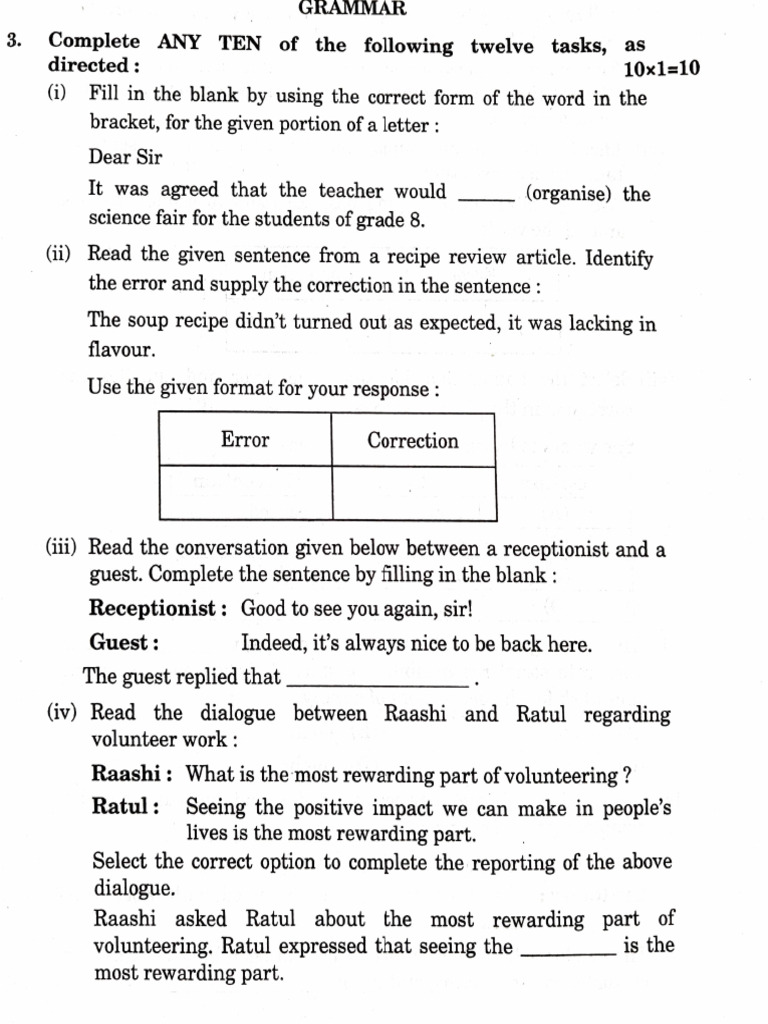 Grammar Assignment 1 Class 10 | PDF | Cognitive Science | Cognition