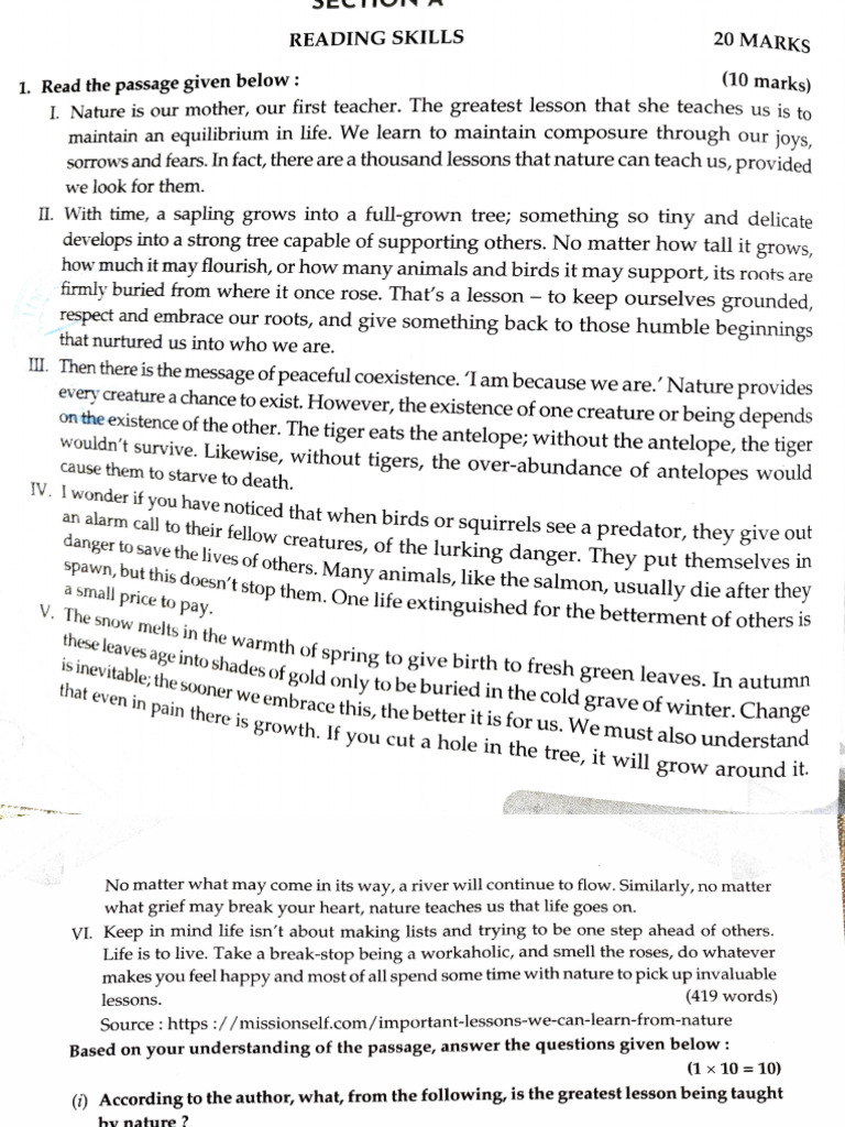 Reading Assignment 1 Class 10 | PDF