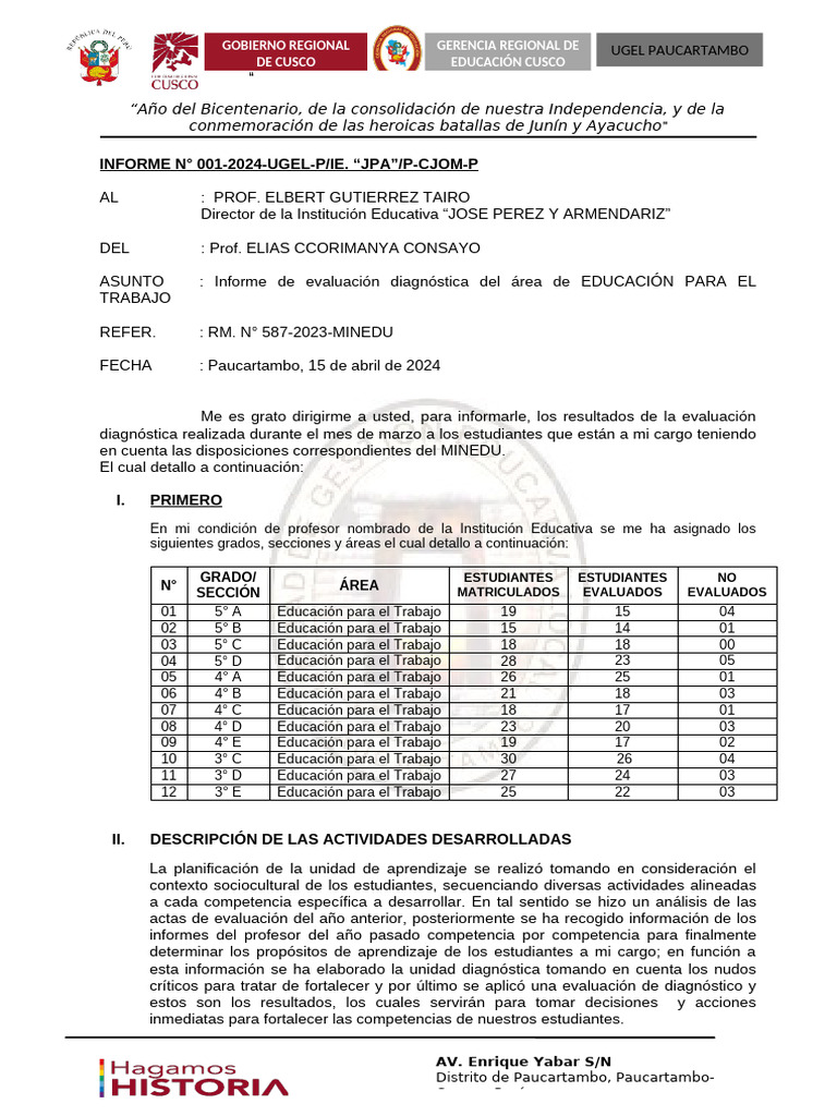 Informe de Ev. Diag. 2024 Ept | PDF | Iniciativa empresarial | Evaluación