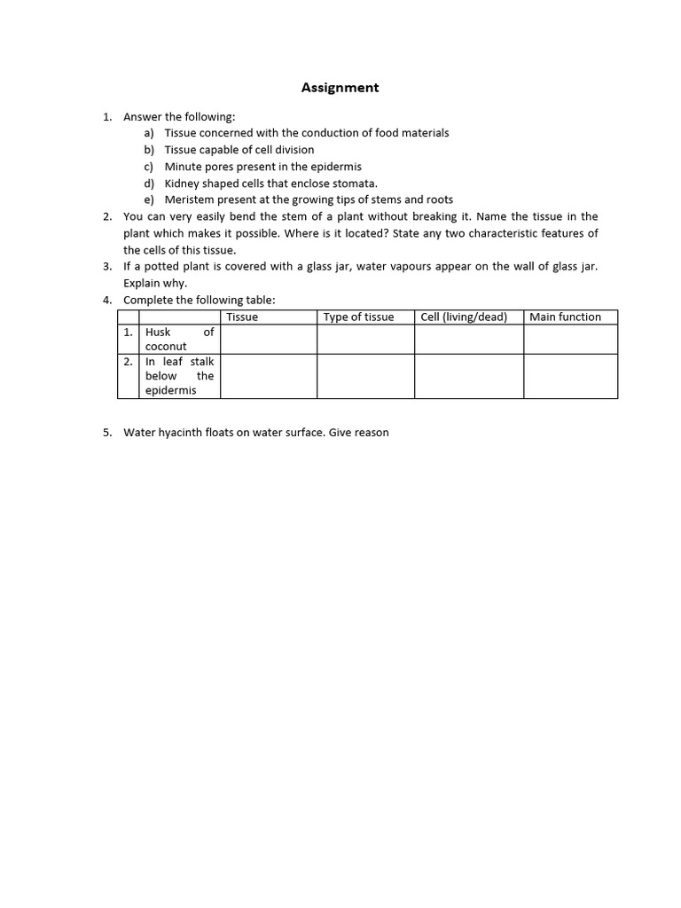 Class 9 Science Portfolio Assignment (Tissues) | PDF