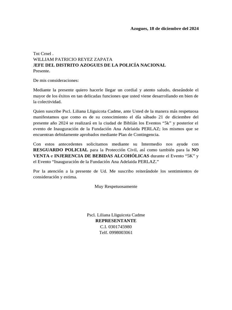 Solicitud de Resguardo Policial para Eventos | PDF