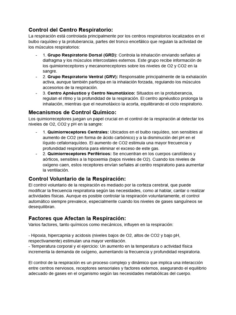 Control Respiratorio y Quimiorreceptores | PDF | Sistema respiratorio ...