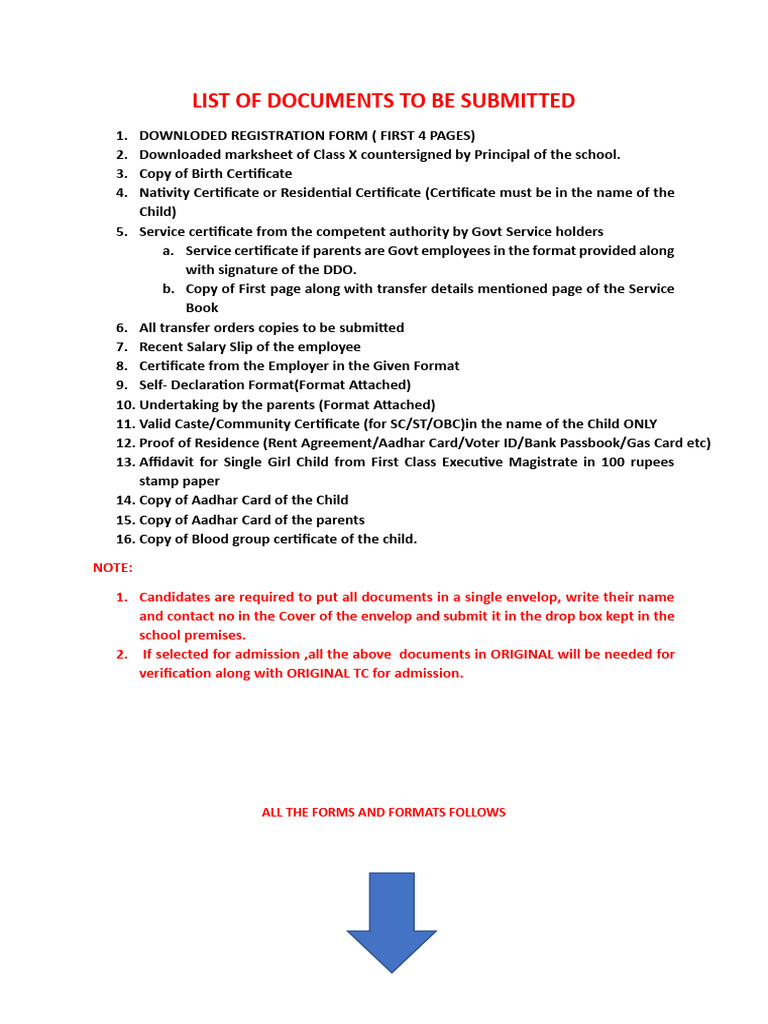 LIST OF DOCUMENTS AND FORMATS | PDF