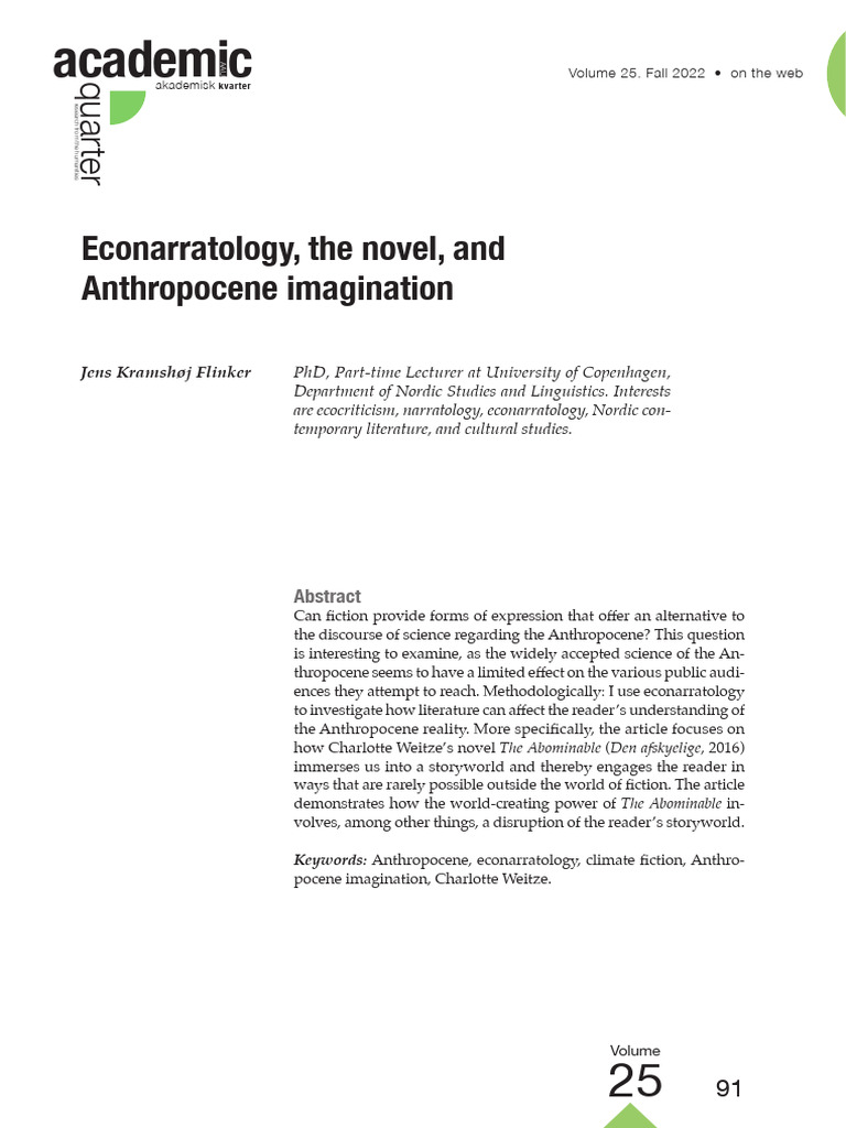 (Artículo) Econarratology, The Novel, and Anthropocene Imagination - Flinker | PDF ...