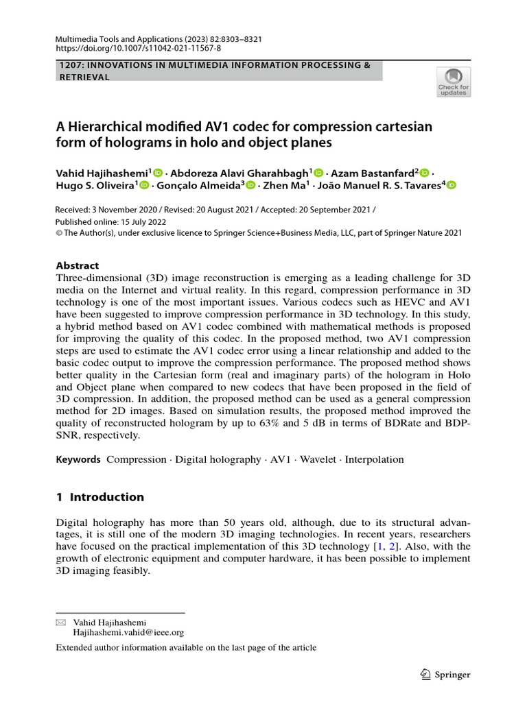 A Hierarchical Modified AV1 Codec For Compression Cartesian Form of ...