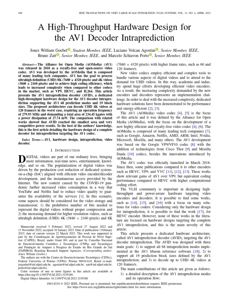 High-Throughput AV1 Decoder Hardware Design | PDF | Video | Display ...