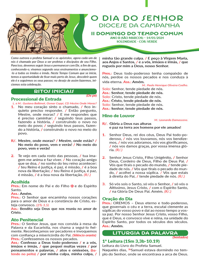 3. Missa DOMINGO DO TEMPO COMUM II (Ano B) 14-01-2024 | PDF ...