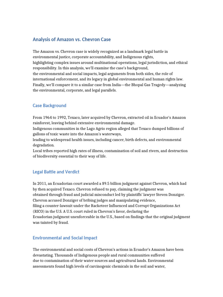 Amazon Vs Chevron Case Study | PDF | Natural Environment