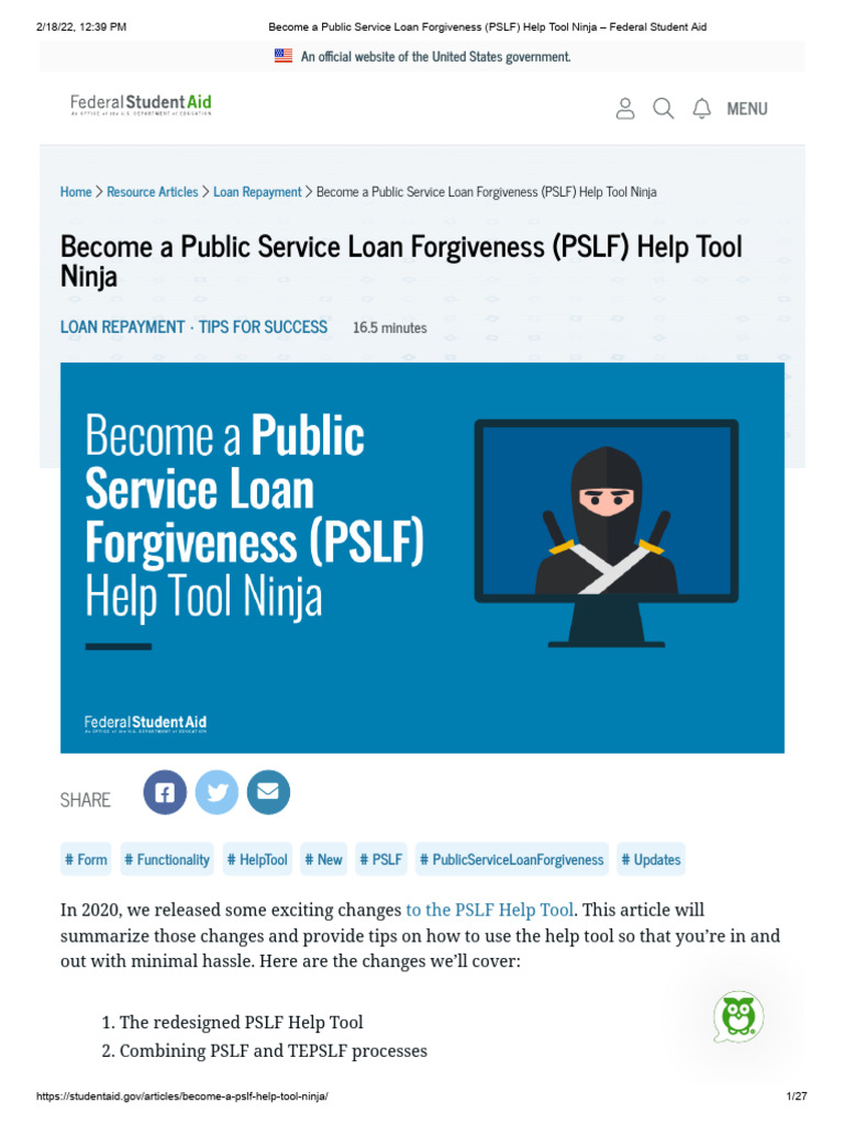 Become A Public Service Loan Forgiveness (PSLF) Help Tool Ninja - Federal Student Aid | PDF ...