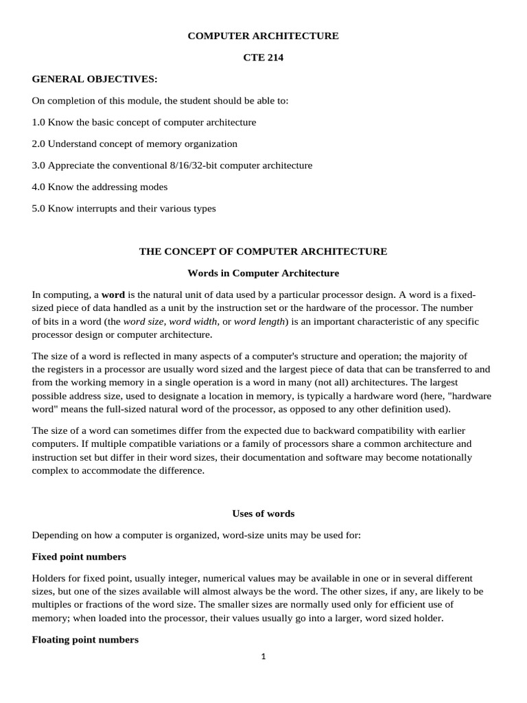 Lecturer Notes Cte 214 Computer Architecture | PDF | Cpu Cache ...