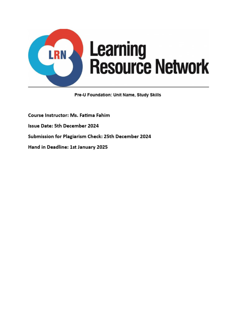LRN Pre U Foundation Unit 3 Study Skills | PDF | Study Skills | Methodology
