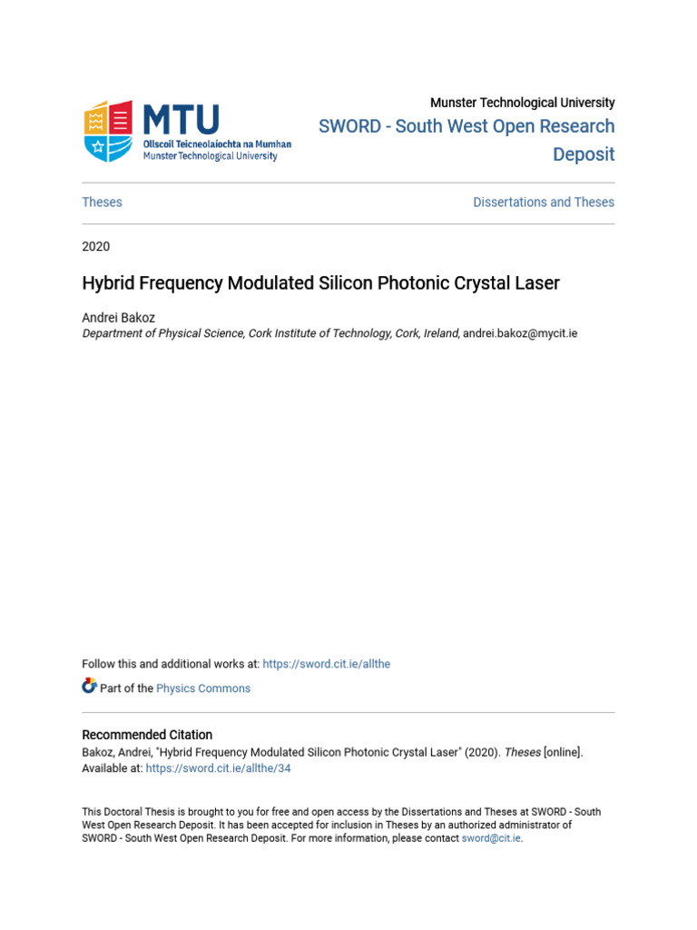 Silicon Photonic Crystal Lasers | PDF | Laser | Laser Diode