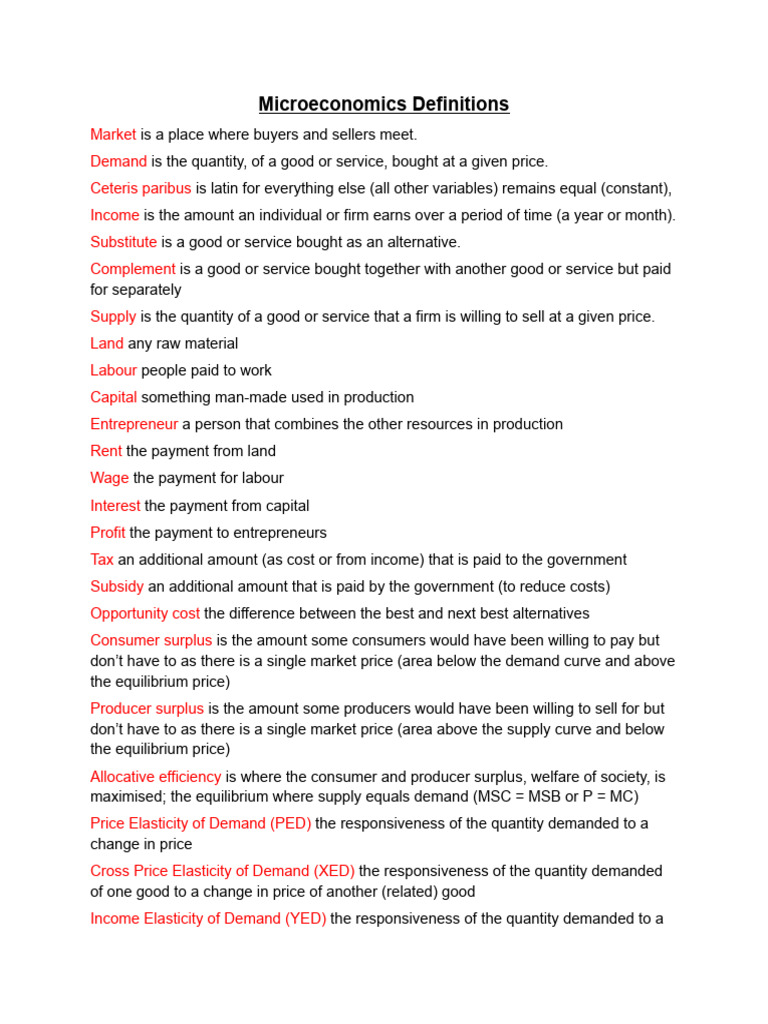Microeconomic Definitions PDF | PDF | Demand | Supply (Economics)