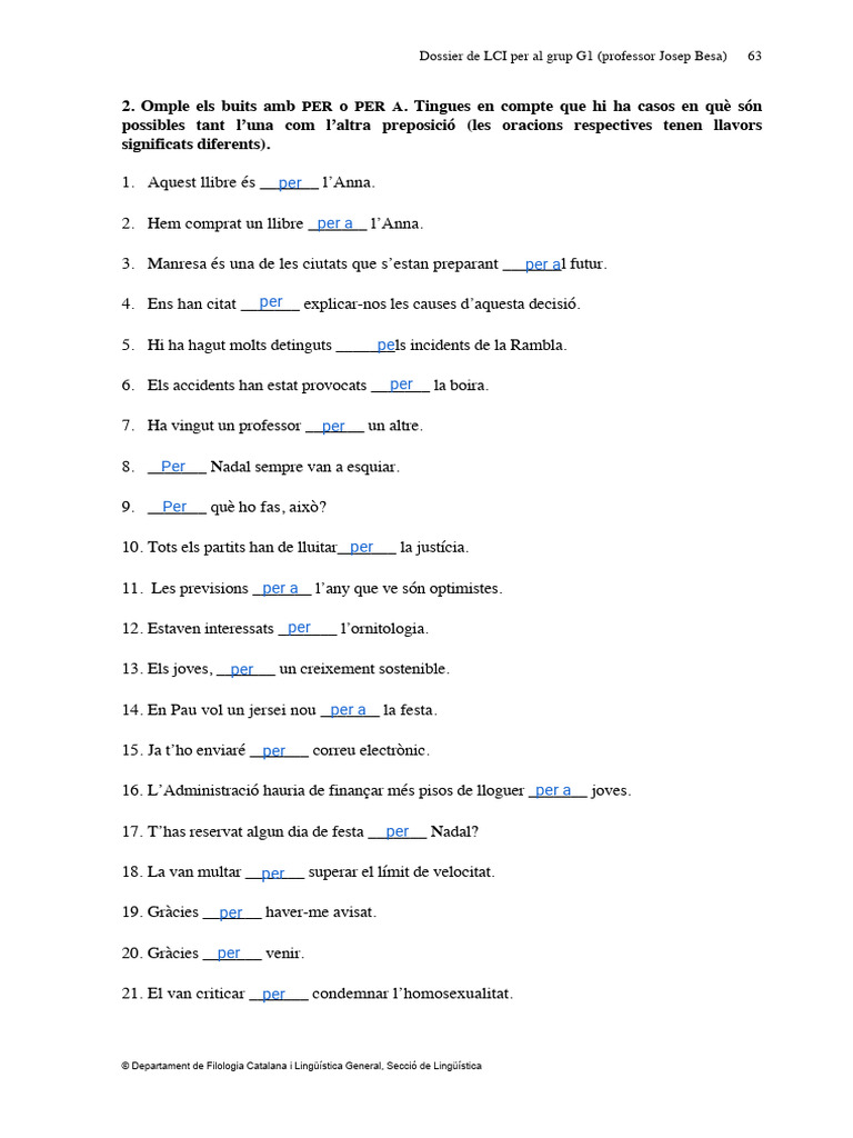 3. EXERCICI DE PER I PER A | PDF