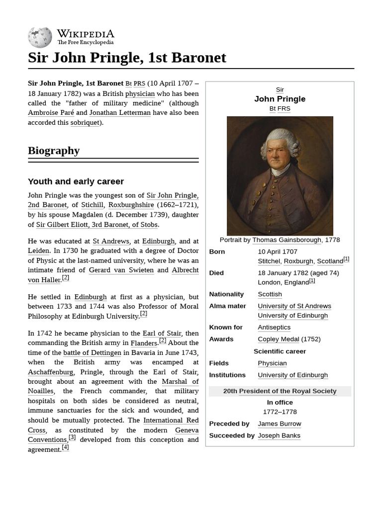 Sir John Pringle, 1st Baronet | PDF