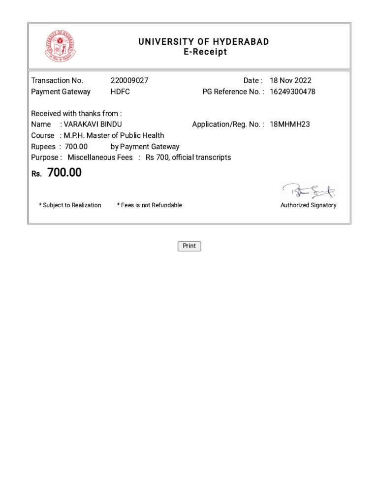 Payment Receipt - Official Transcripts | PDF