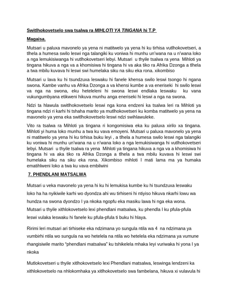 Mihloti Ya Tingana Pdf