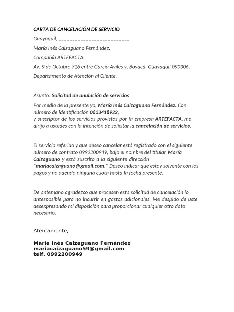 Carta de Cancelación de Servicio | PDF