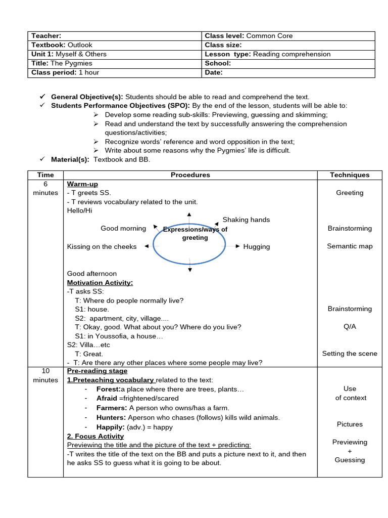 4 - Unit 1 Reading Comp Lesson Plan C.C | PDF | Reading Comprehension | Cognition