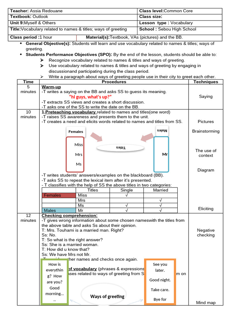 1 - UNit 1, VOC Lesson plan C.C | PDF | Vocabulary | Psycholinguistics