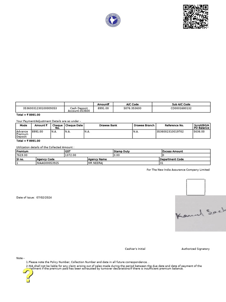 PC Collectionreceipt 75288118 | PDF | Cheque | Government Finances