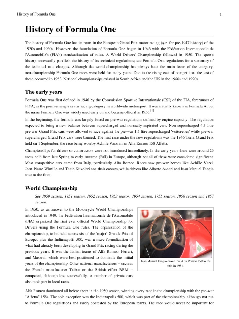 Origins and Evolution of Formula One | PDF | Formula One | Formula Racing