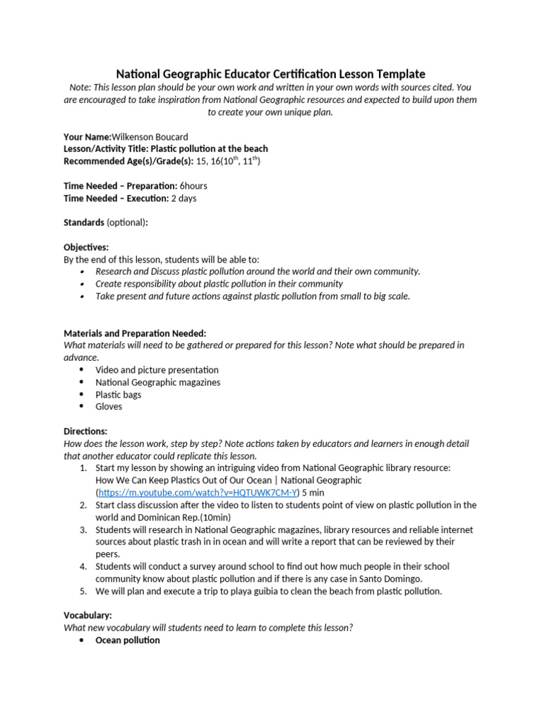 Lesson Plan Template - NG Educator Certification - Fall 2019 | PDF ...