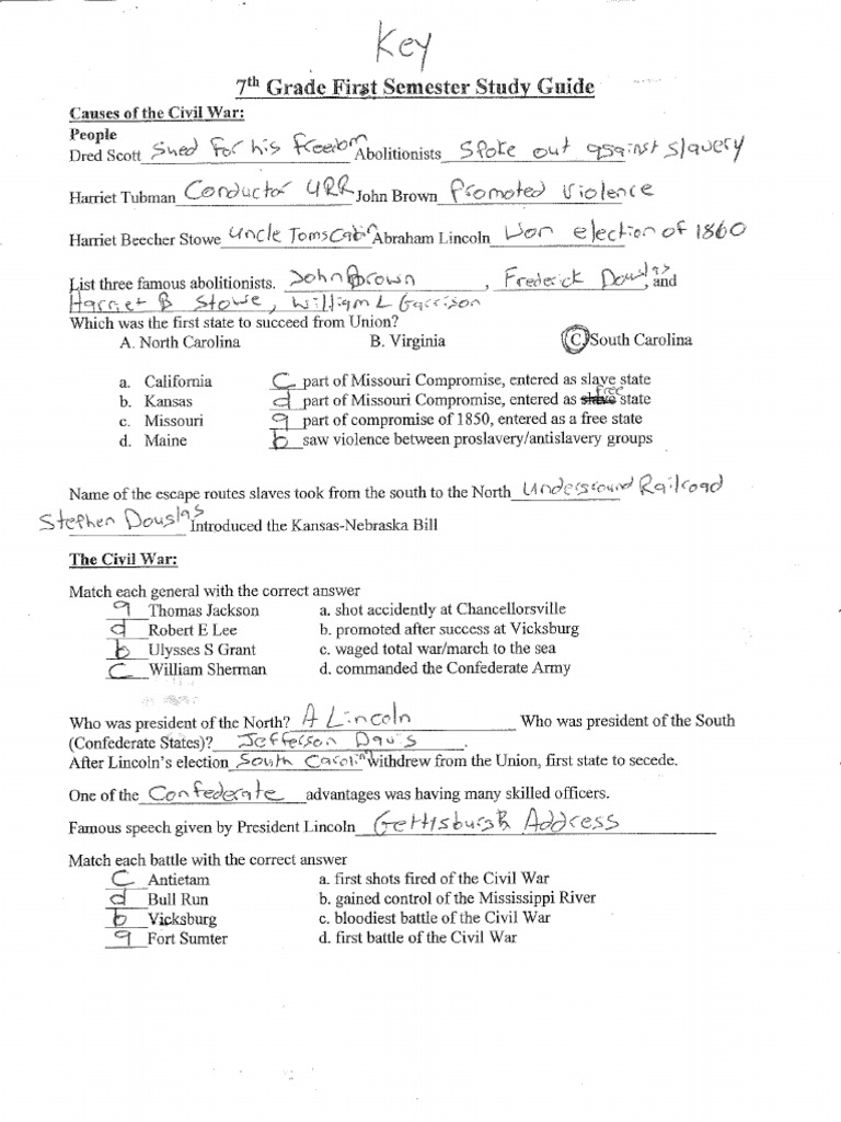 7th Grade First Semester Study Guide | PDF
