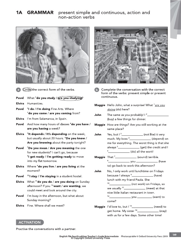 1A Grammar English File 4th Edition Intermediate | PDF